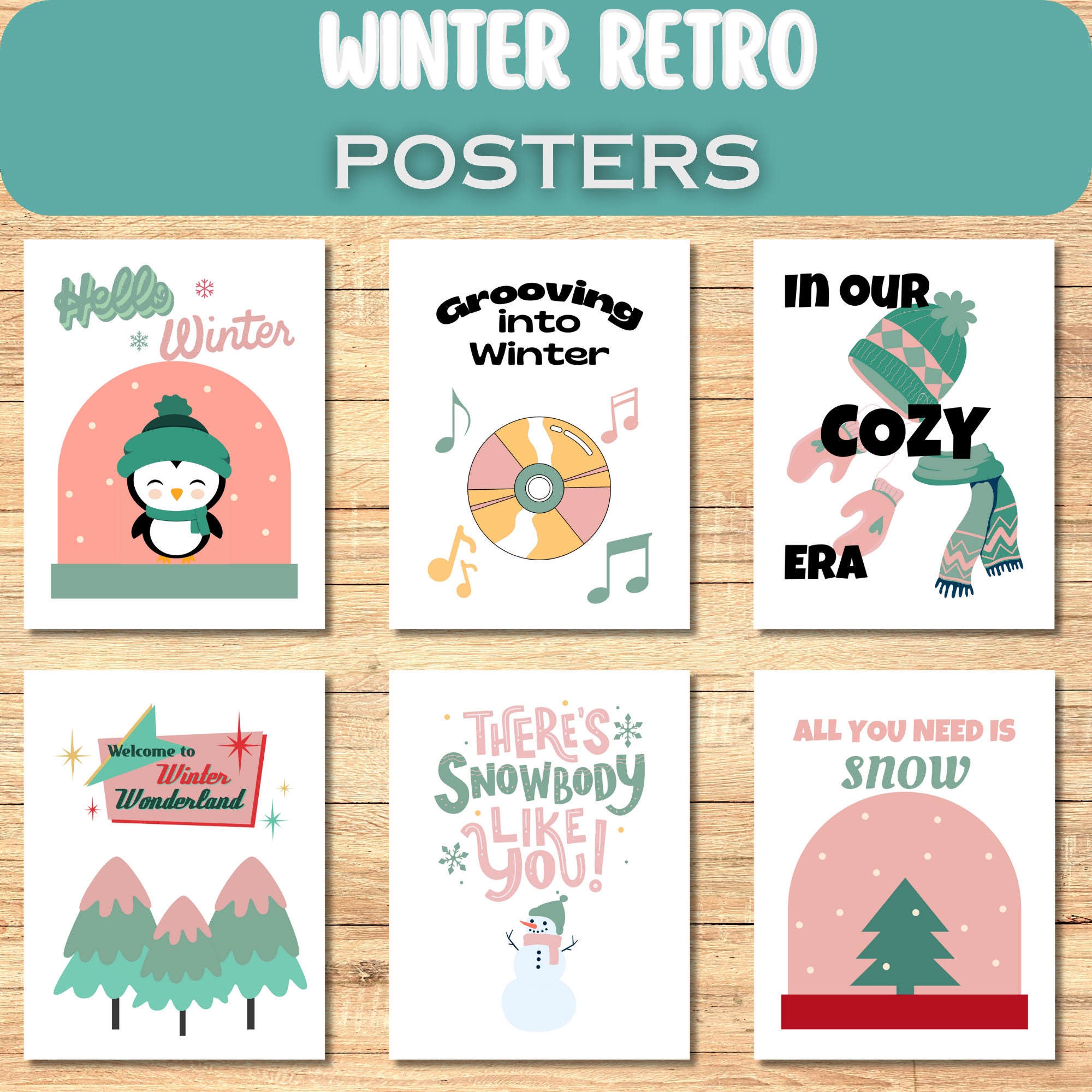 Winter Gallery Wall Set of 12 Prints, Winter Classroom Posters, Retro ...