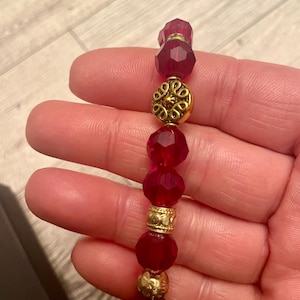 Red Crystal Bracelet With Gold Details, Stretch Bracelet, Handmade ...