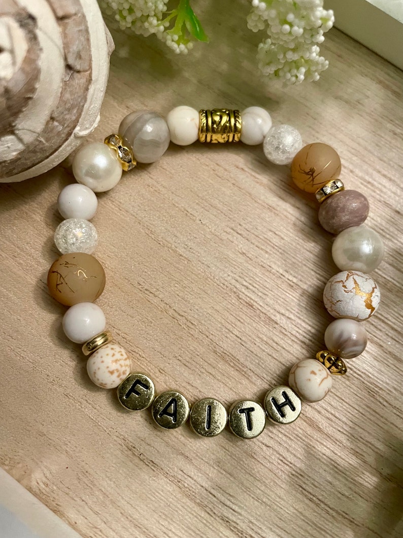 Faith Bead Letter Bracelet,word Bracelet,stacking Bracelet,motivational ...