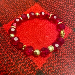 Red Crystal Bracelet With Gold Details, Stretch Bracelet, Handmade ...