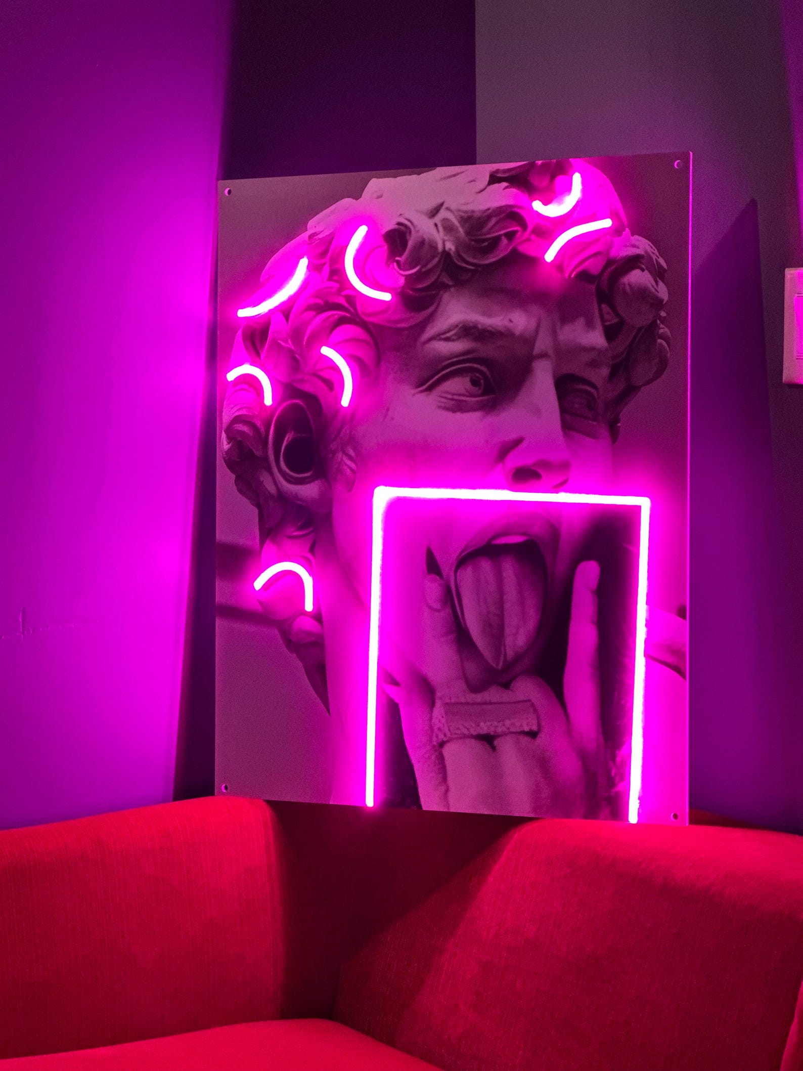 David Artwork Michelangelo Print, Pop Art Neon, David Statue Neon Art ...