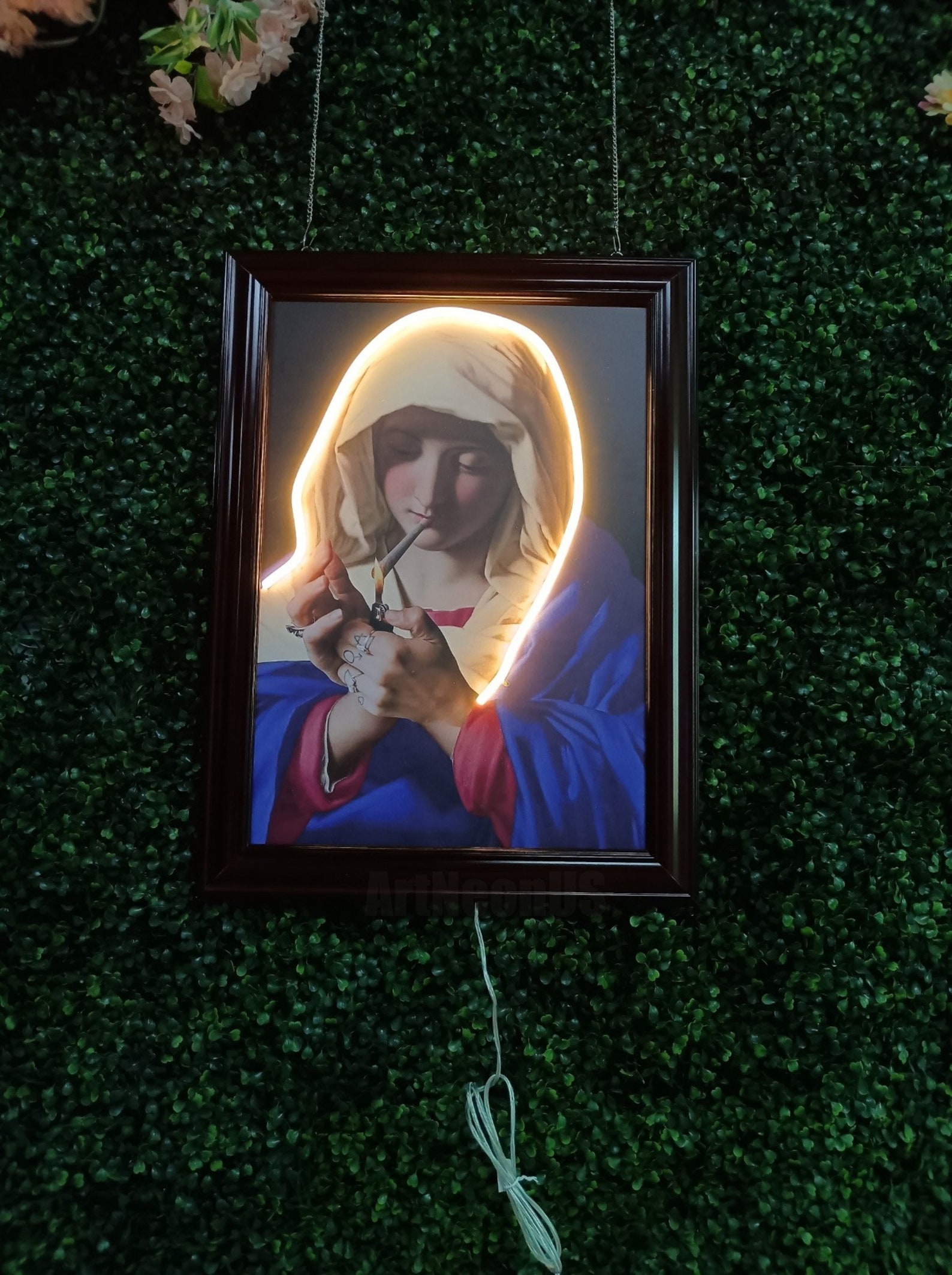 Maria Pop Art With Girl Neon Painting Art, Framed Wall Art, Unique Neon Sign, Pop Culture Custom ...