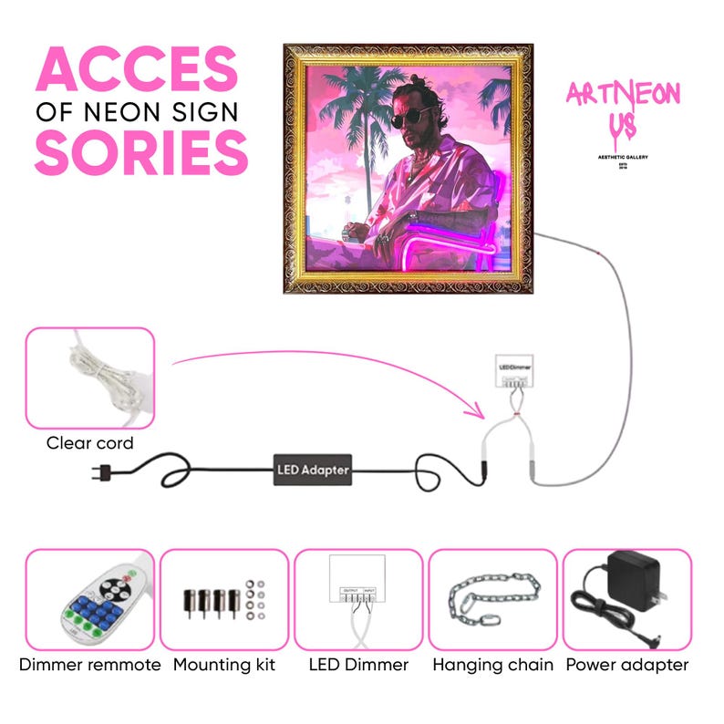 Pop Art With Mona Lisa Neon Poster, Unique Neon Wall Art With Mona Lisa ...