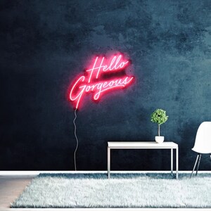 Hello Gorgeous LED Neon Sign, Custom Pink Wall Art for Beauty Salons ...