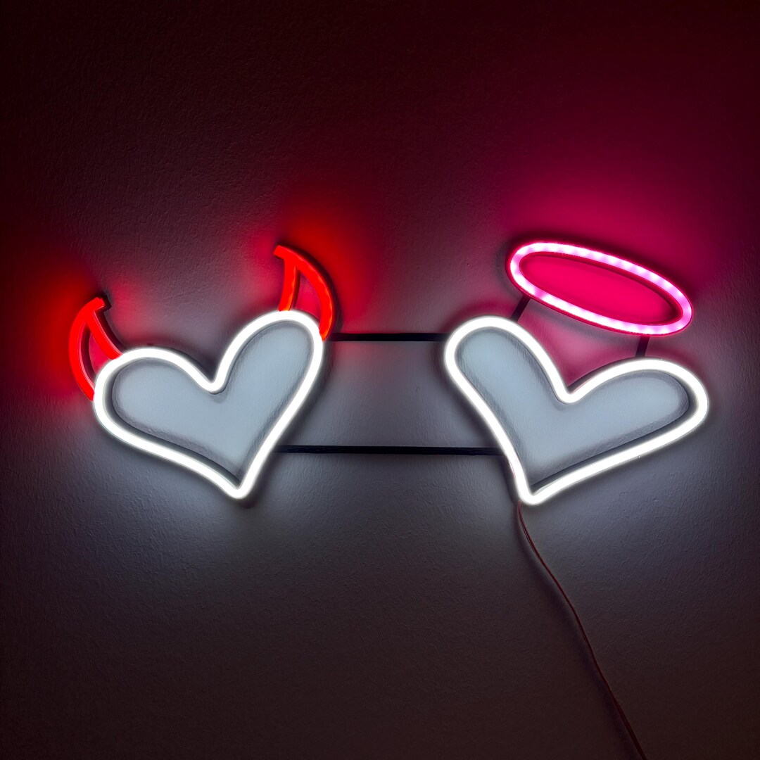 Angel and Devil Neon Sign, Angel and Demon Wall Decor, Wedding Custom ...