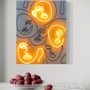 Neon Line Art Faces as a Modern LED Wall Art, Abstract Face Neon Sign ...