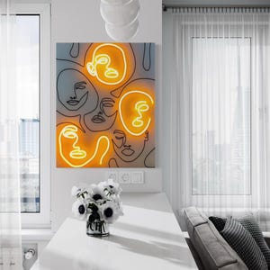 Neon Line Art Faces as a Modern LED Wall Art, Abstract Face Neon Sign ...