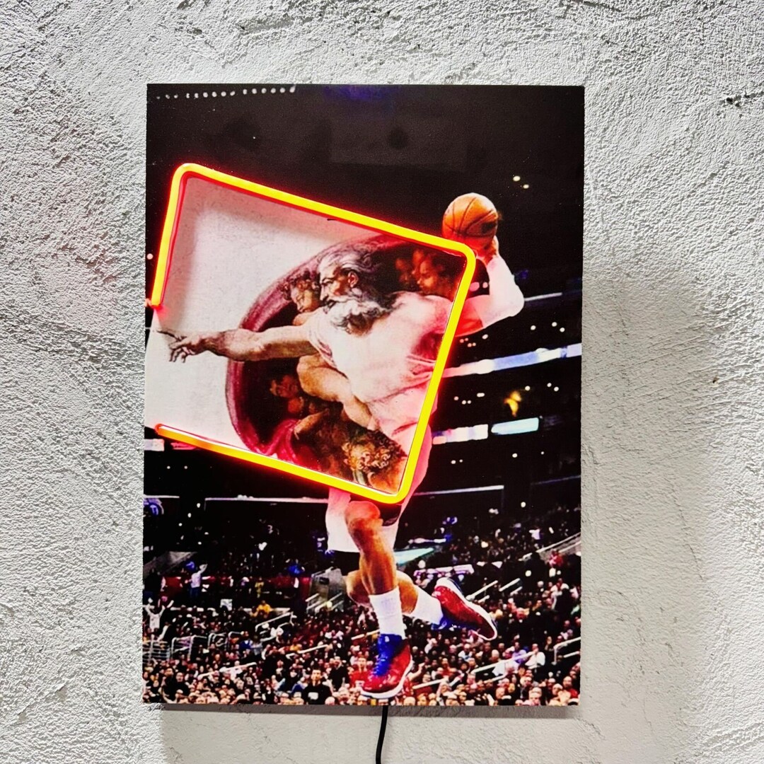 God Basketball Player Neon Pop Art: the Creation of Adam Meets ...