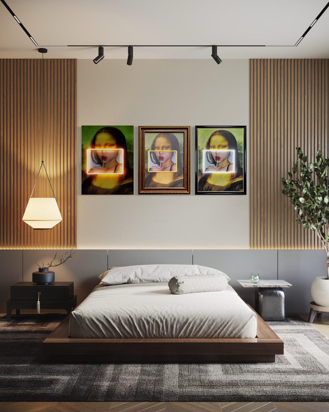 Mona Lisa Funny Wall Art, Modern Pop Art Print With Neon Mouth Detail ...