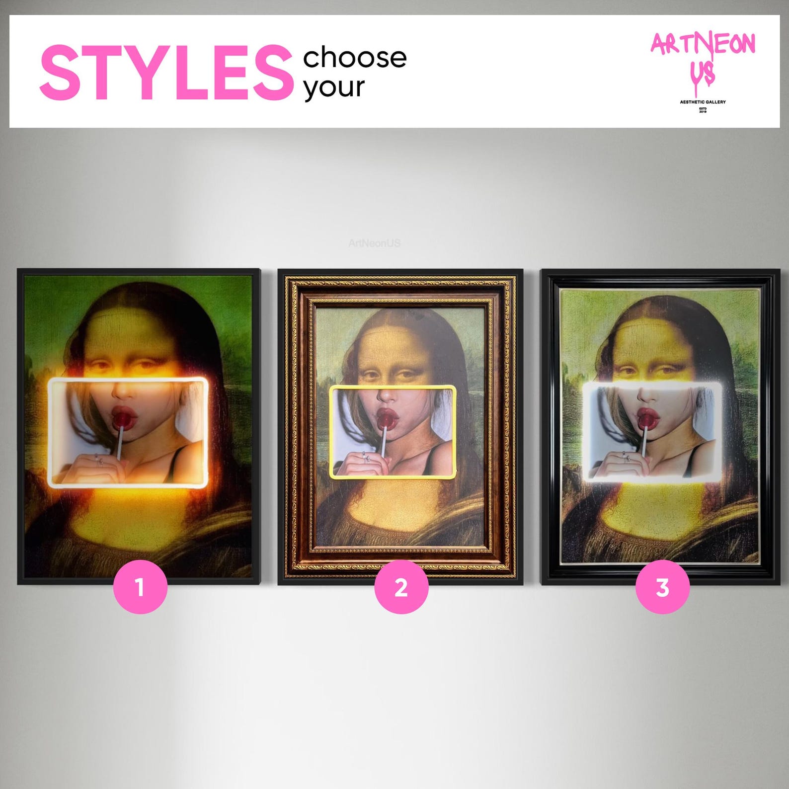 Pop Art With Mona Lisa Neon Poster, Unique Neon Wall Art With Mona Lisa ...