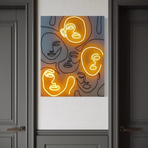 Neon Line Art Faces as a Modern LED Wall Art, Abstract Face Neon Sign ...