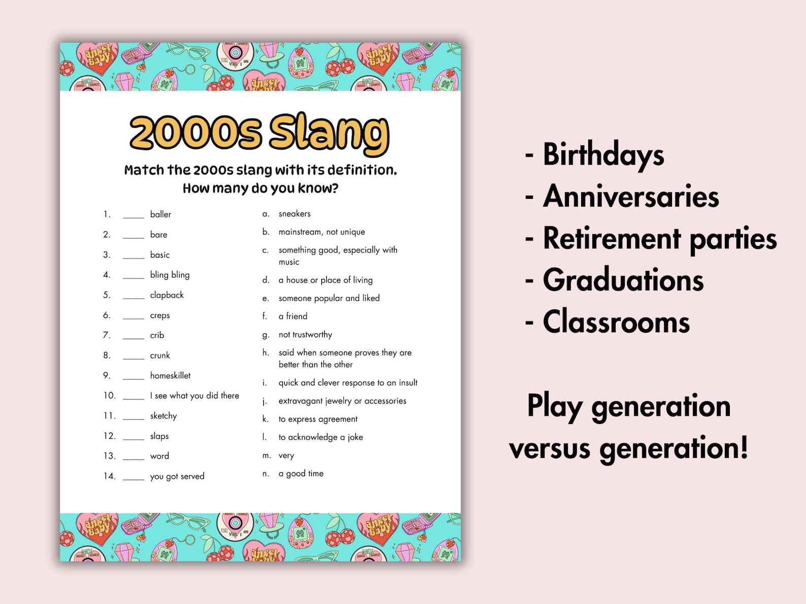 2000s Slang Trivia Game | Family Friendly Activity (digital Download ...