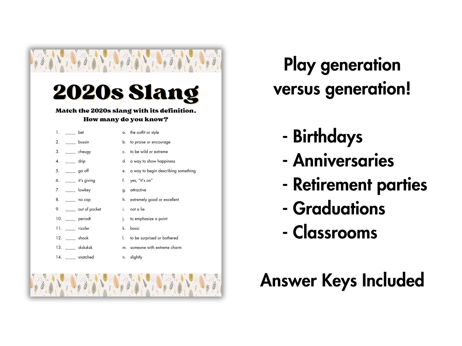 Slang by the Decades Game Pack| Play With Kids and Adults | Digital ...