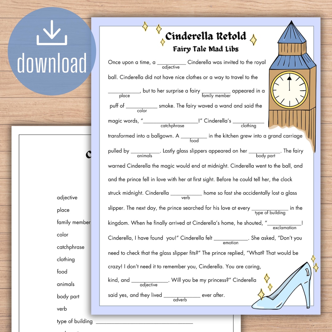 Fairy Tale Mad Libs | Cinderella Retold | Download and Print | Learning ...