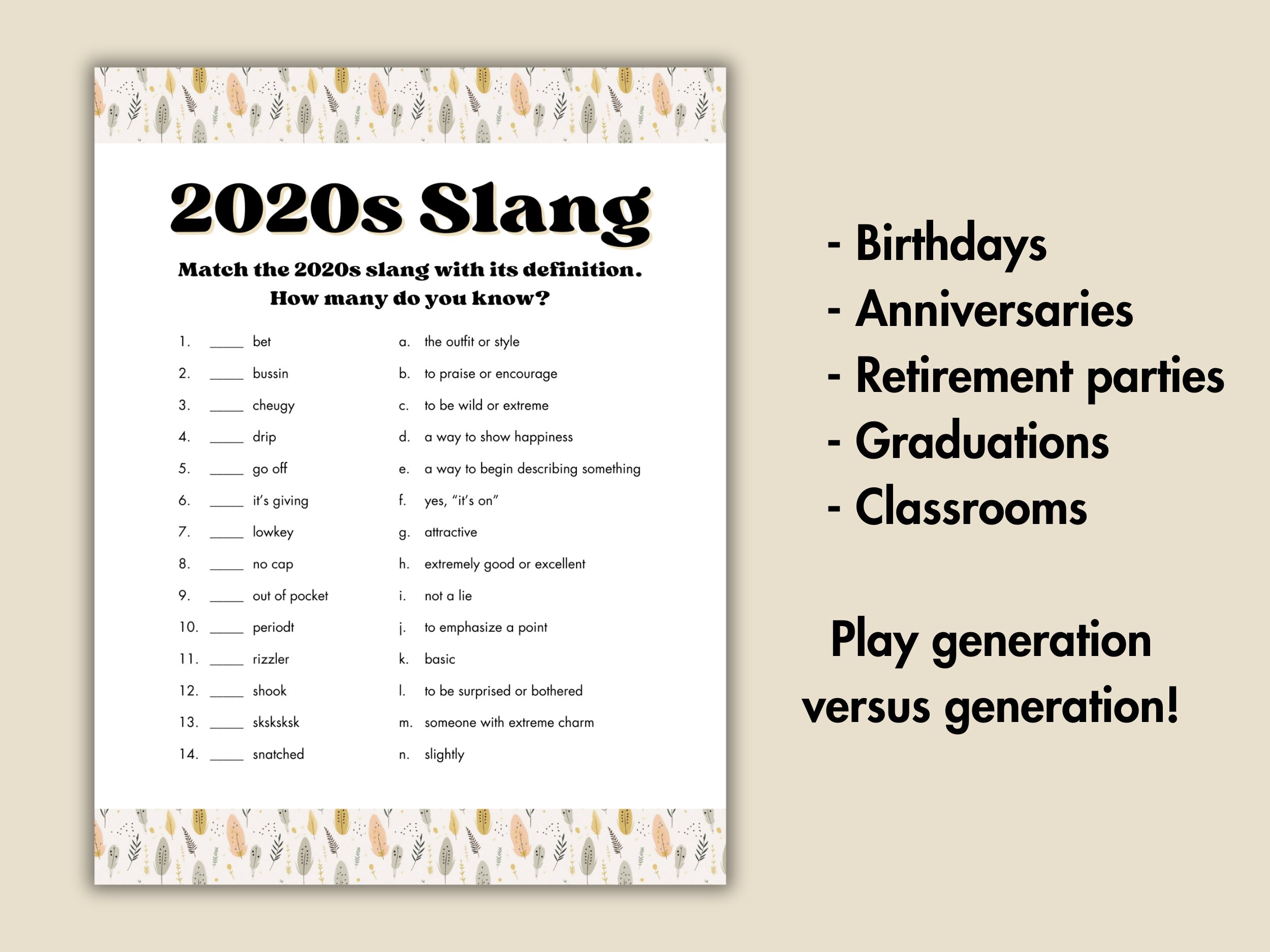 2020s Trivia Slang Game | Play With Kids and Adults | Digital Printable ...