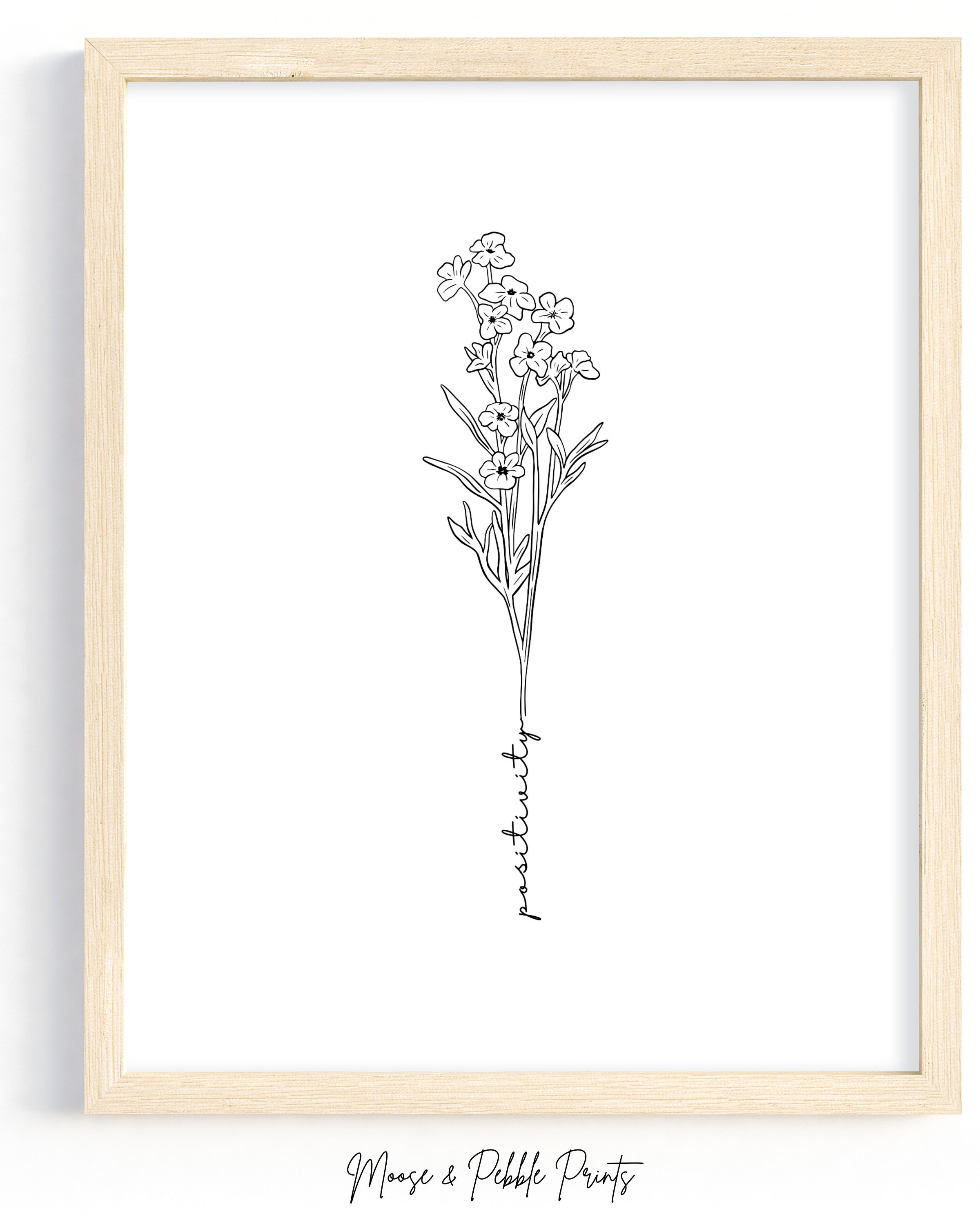 July Birth Flower Larkspur Line Art Print | Positivity (digital ...