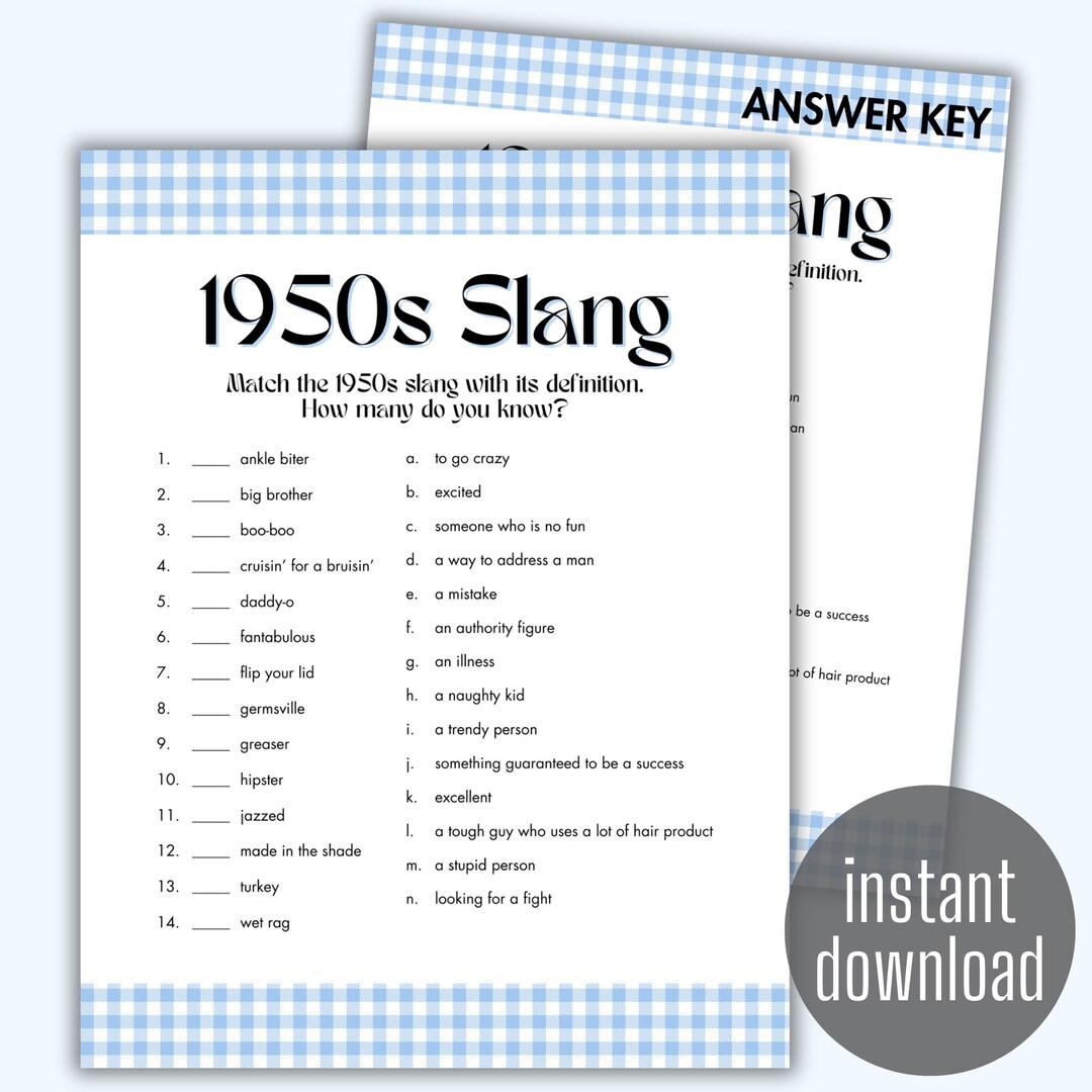 1950s Trivia Slang Game | Play With Kids and Adults | Digital Printable ...
