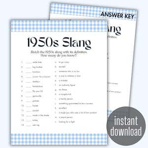 1950s Trivia Slang Game | Play With Kids and Adults | Digital Printable ...