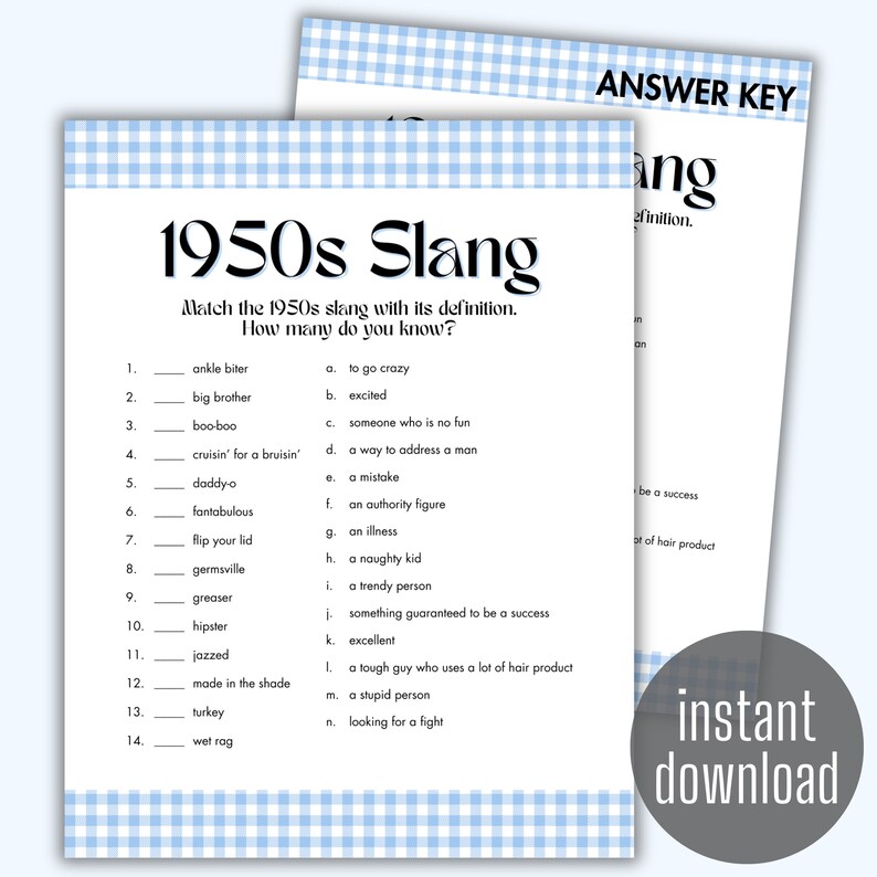 1950s Trivia Slang Game | Play With Kids and Adults | Digital Printable ...
