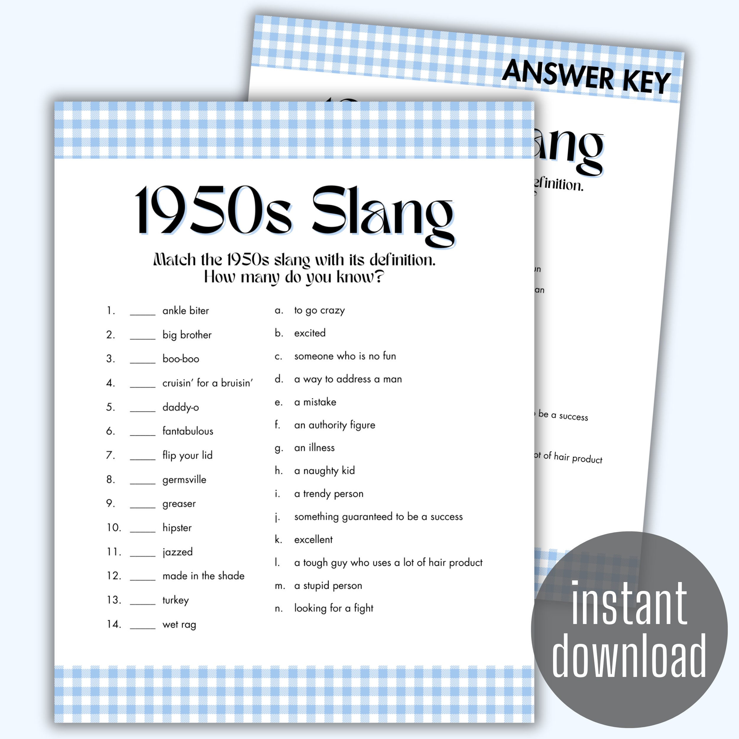 1950s Trivia Slang Game | Play With Kids and Adults | Digital Printable ...