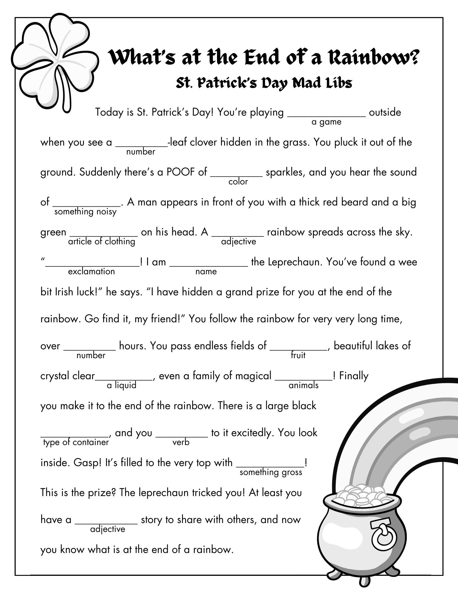 St. Patrick's Day Mad Libs Game | Family Friendly Learning Activity ...