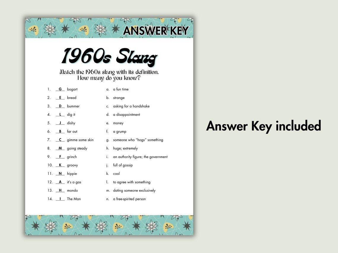 1960s Trivia Slang Game | Play With Kids and Adults | Digital Printable ...