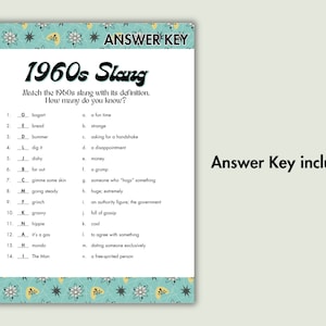 1960s Trivia Slang Game | Play With Kids and Adults | Digital Printable ...