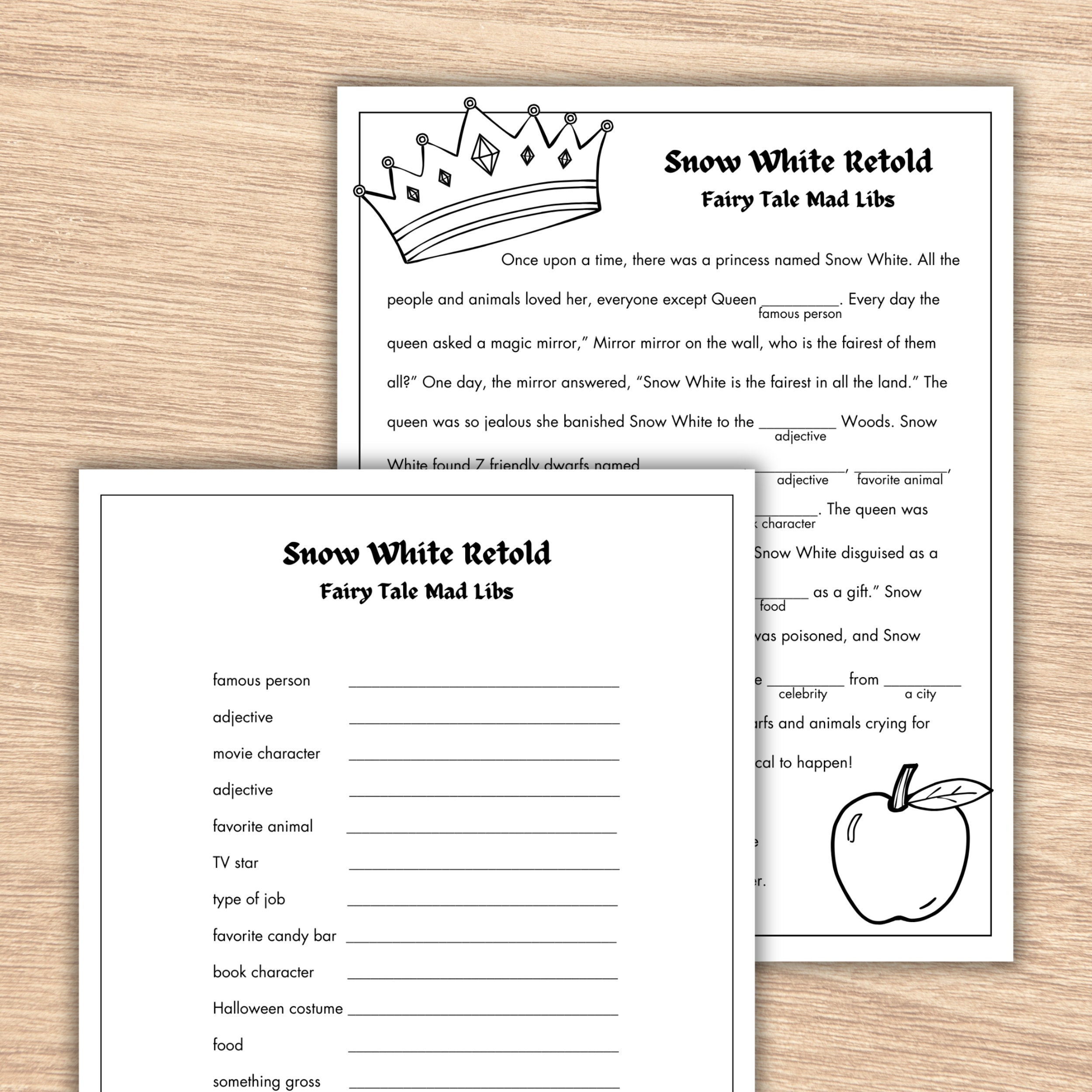 Fairy Tale Mad Libs Snow White Retold Download and Print Learning Word ...