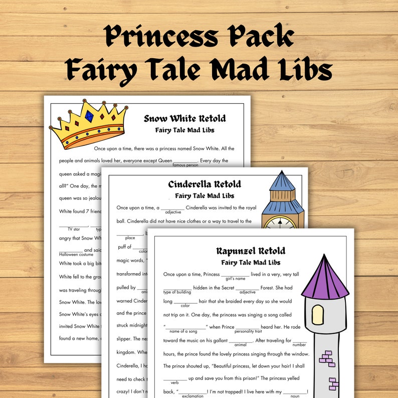 Fairy Tale Mad Libs Classic Princess Pack Download and Print Learning ...