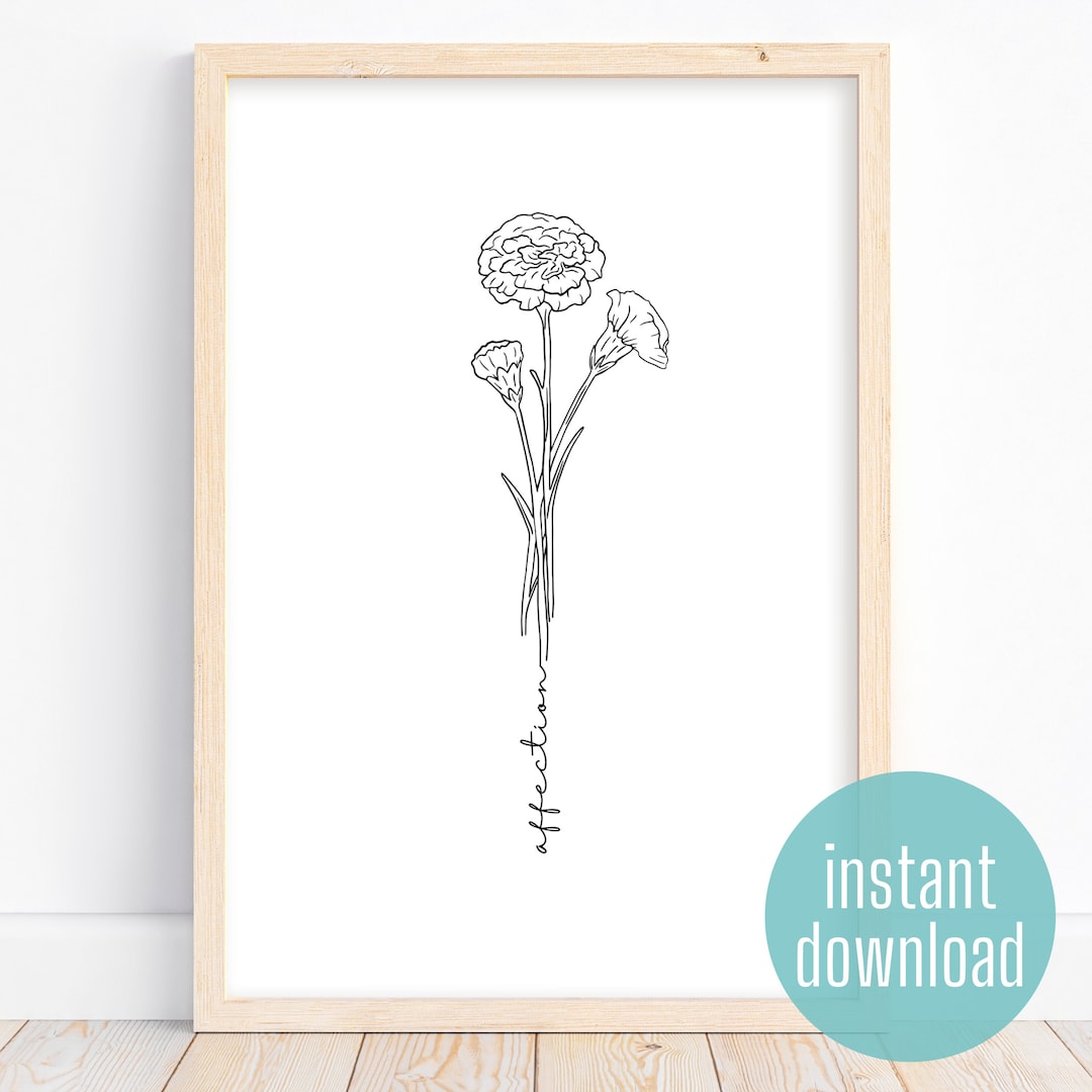 January Birth Flower Print: Carnation "affection" Minimalist Line Art ...