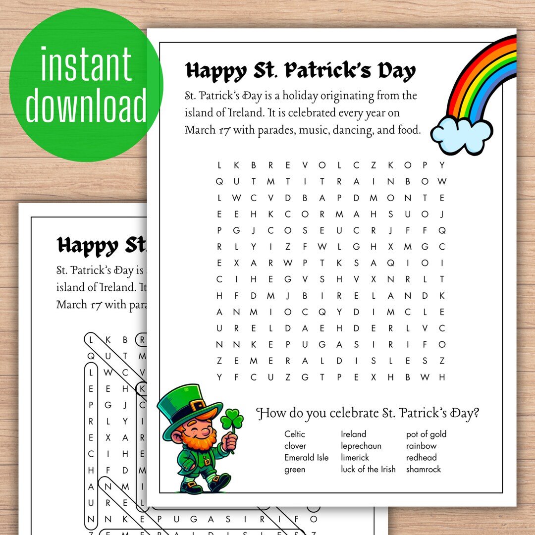 St. Patrick's Day Word Search | Download and Print | Learning Word ...