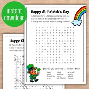 St. Patrick's Day Word Search - Family Friendly Activity (digital ...