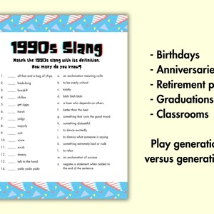 1990s Trivia Slang Game | Play With Kids and Adults | Digital Printable ...