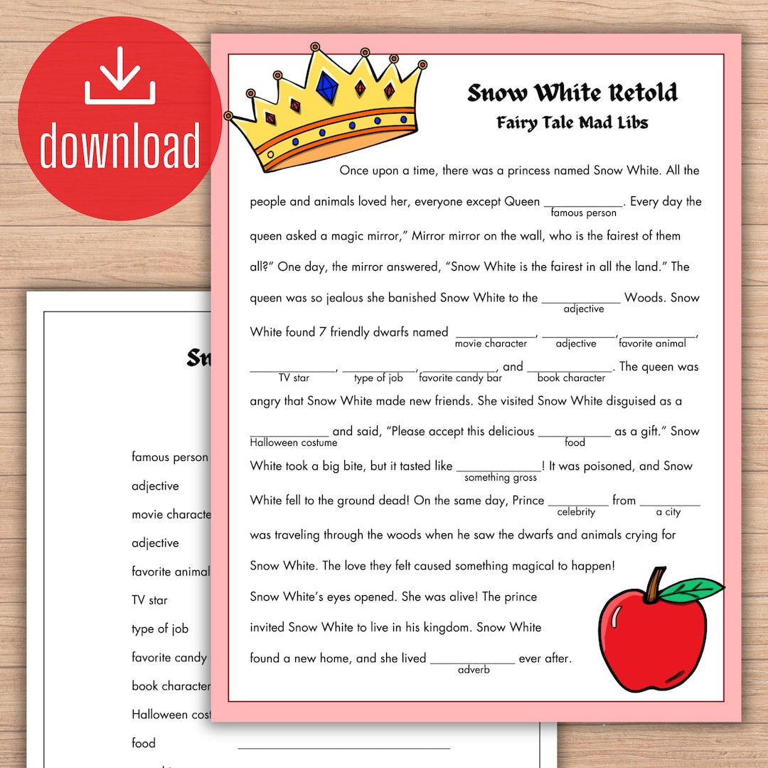 Snow White Mad Libs | Fairy Tale Fill-in-blanks Game ( Digital Download ...
