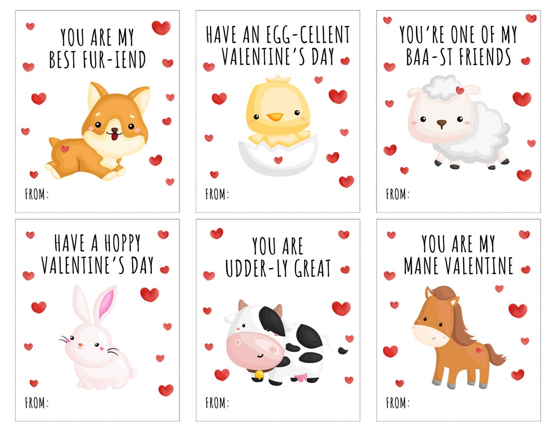 18 Pack Valentine's Day Cards Illustrated Animal Puns for Day of Love ...