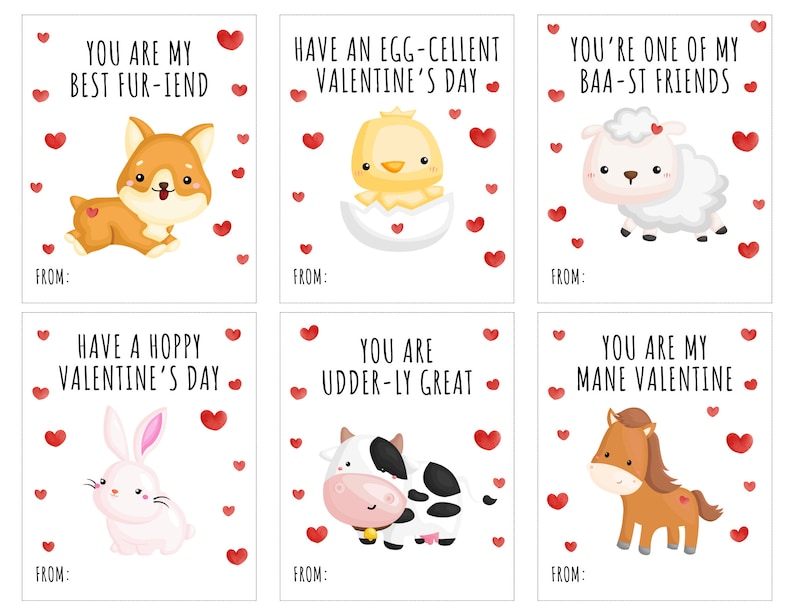 18 Pack Valentine's Day Cards Illustrated Animal Puns for Day of Love ...