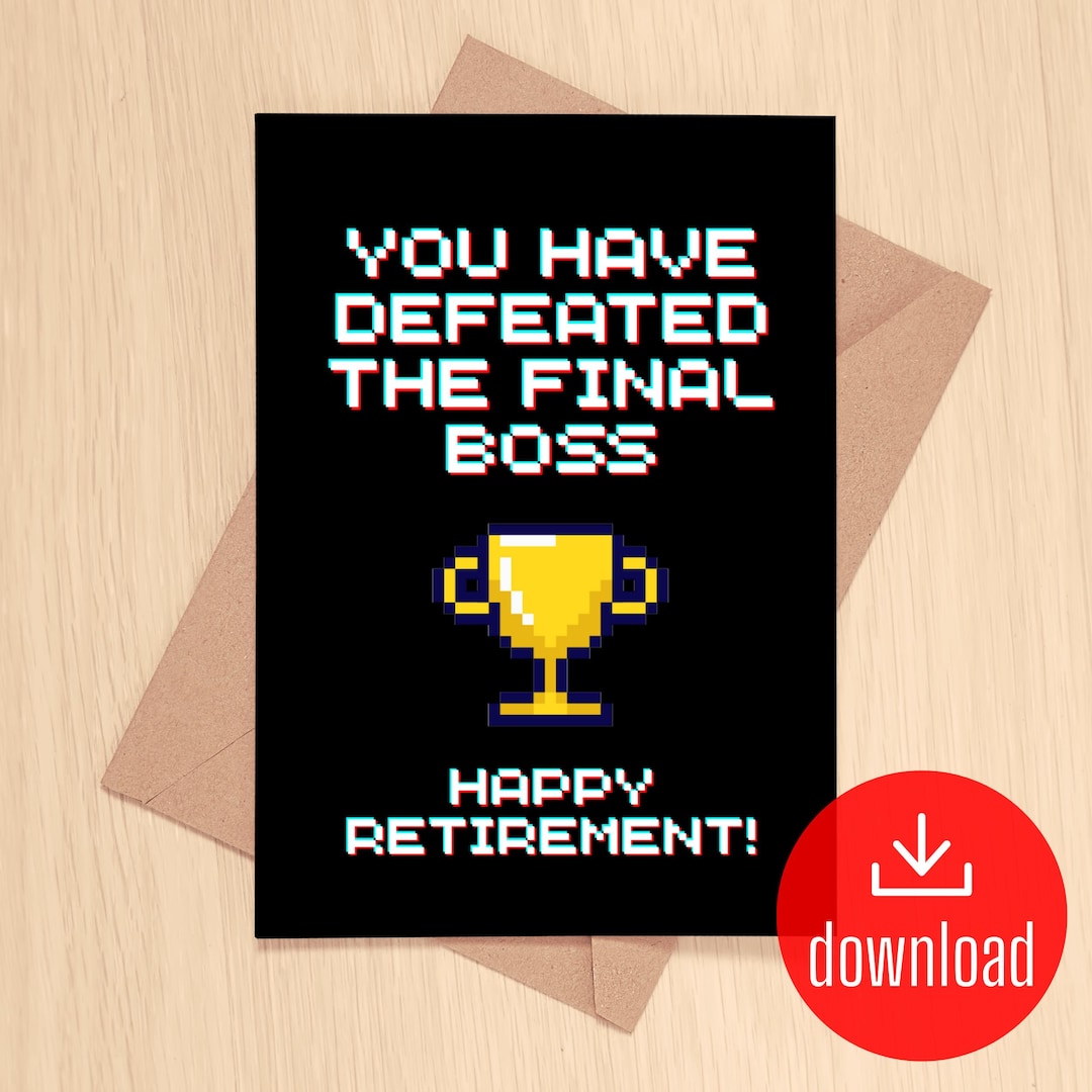 Funny Retirement Card | Retro 80s Gamer Final Boss Design (digital ...