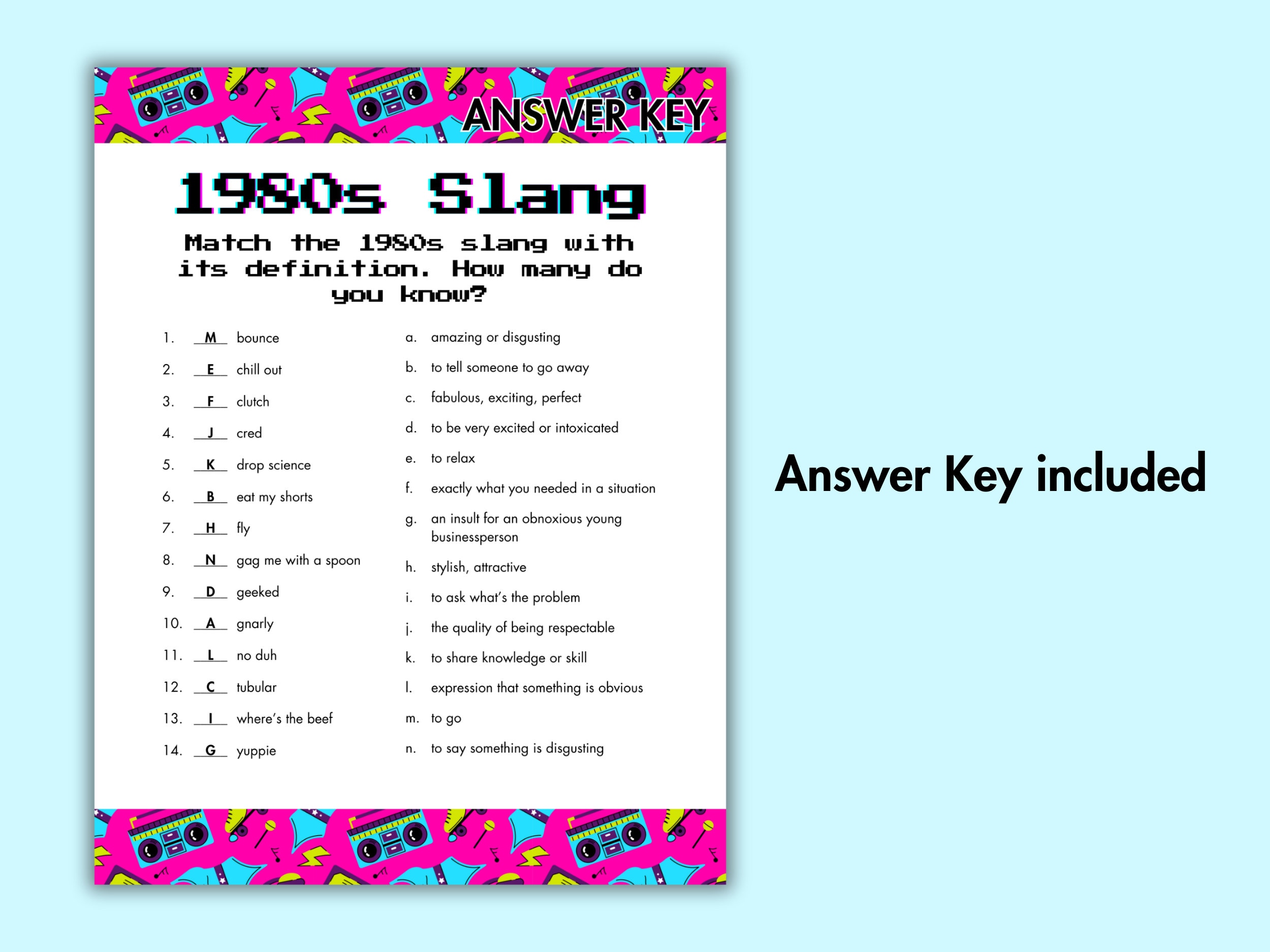 1980s Trivia Slang Game | Play With Kids and Adults | Digital Printable ...
