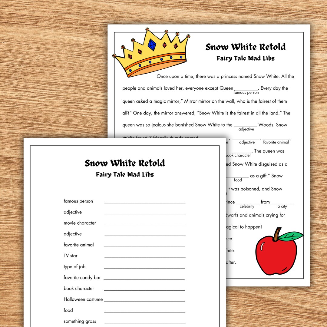 Fairy Tale Mad Libs Snow White Retold Download and Print Learning Word ...