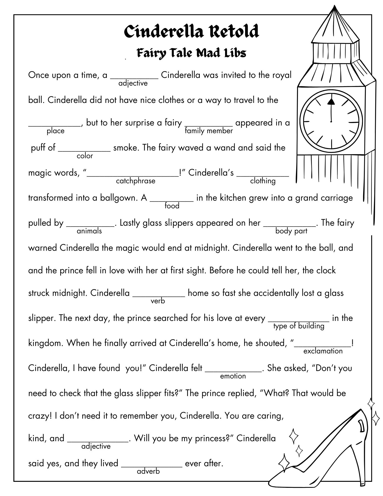 Fairy Tale Mad Libs Cinderella Retold Download and Print Learning Word ...