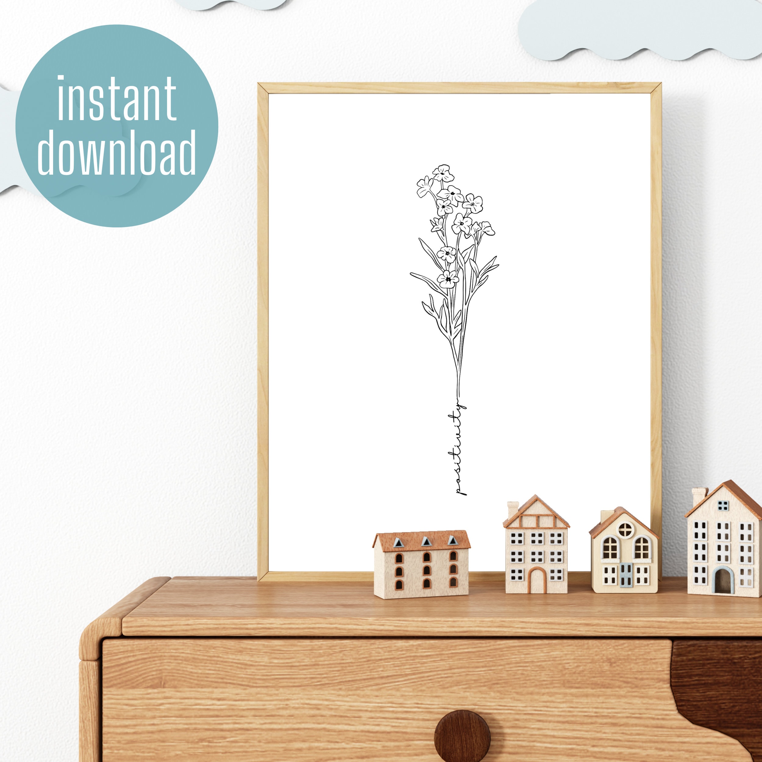 July Birth Flower Larkspur Line Art Print | Positivity (digital ...