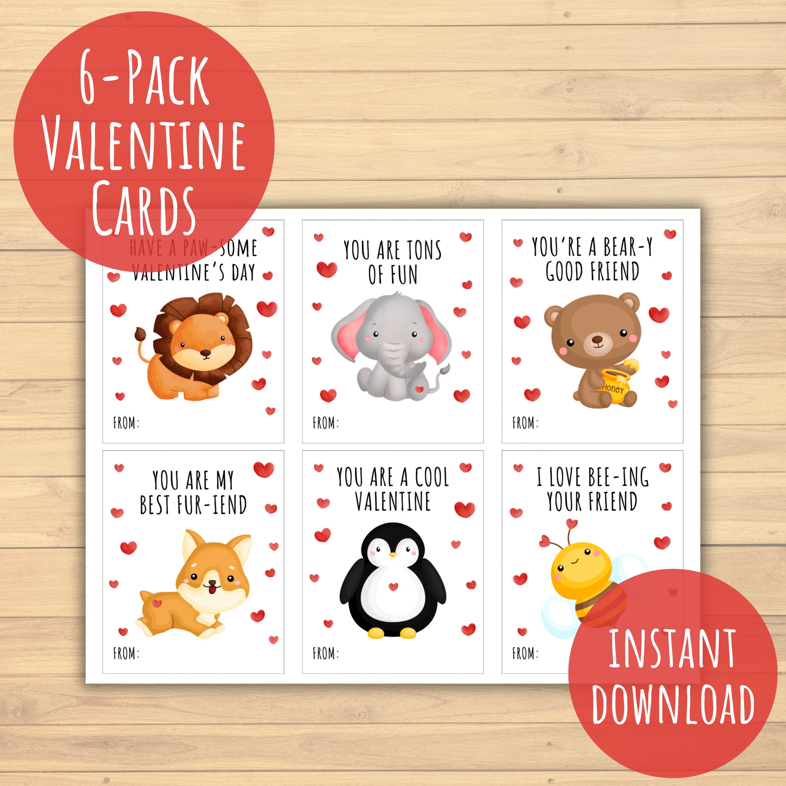 6 Pack Valentine's Day Cards Illustrated Animal Puns for Day of Love ...