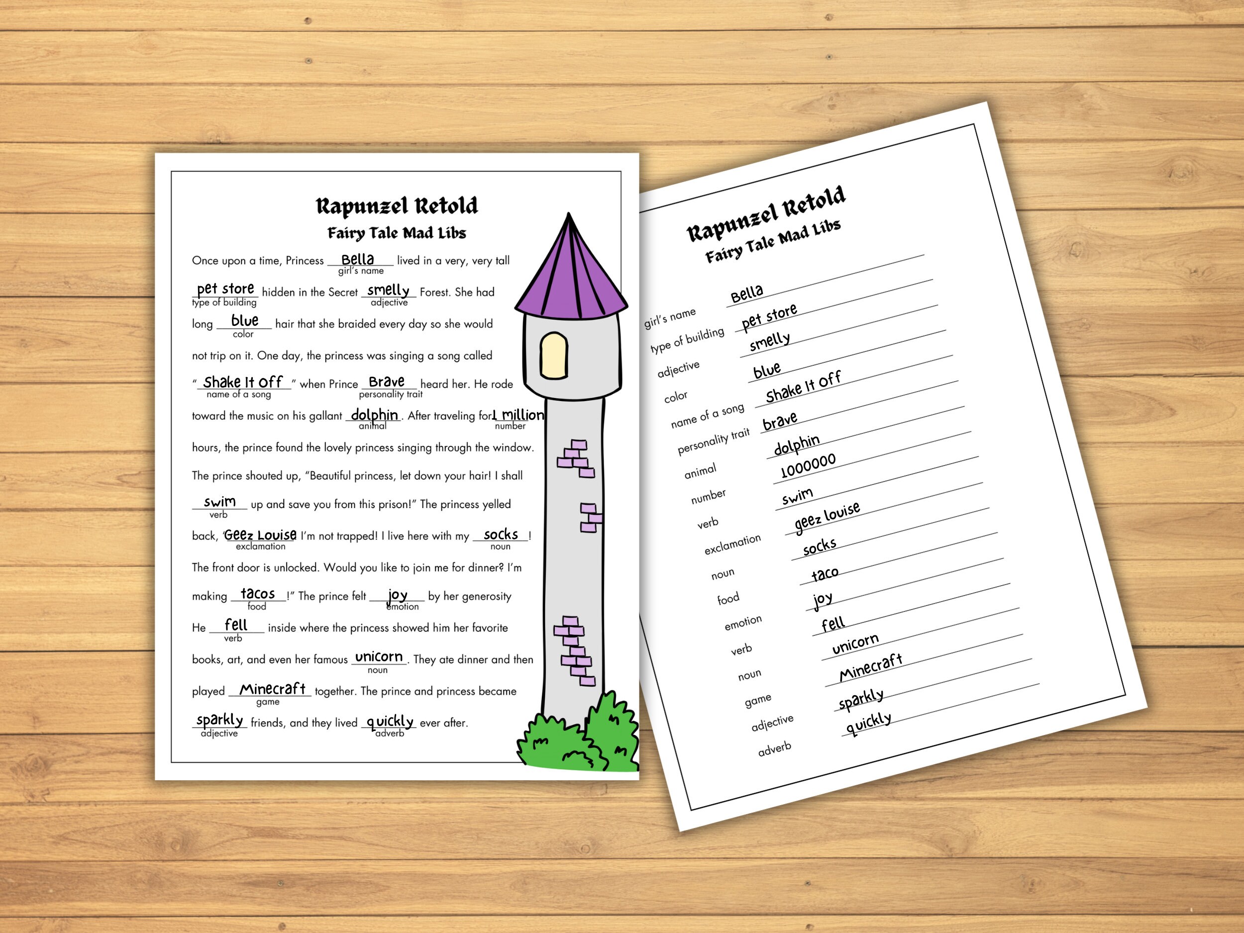 Fairy Tale Mad Libs Rapunzel Retold Download and Print Learning Word ...