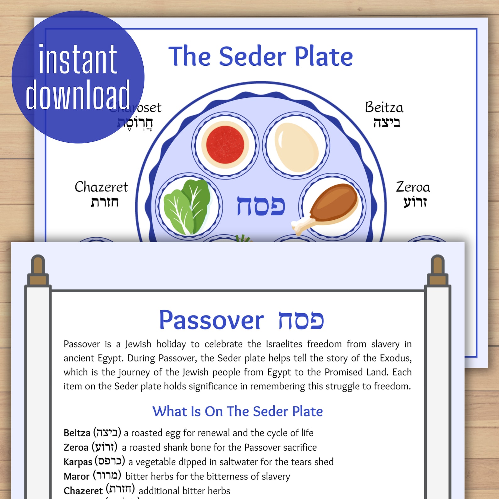 Passover Pesach and Seder Plate Table Signs Download and Print Jewish ...
