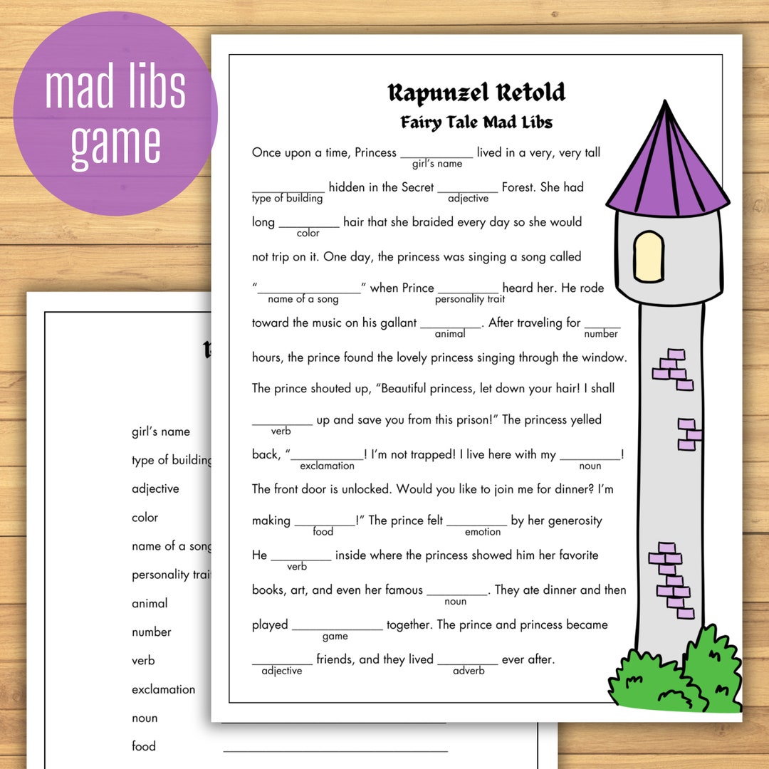 Fairy Tale Mad Libs Rapunzel Retold Download and Print Learning Word ...