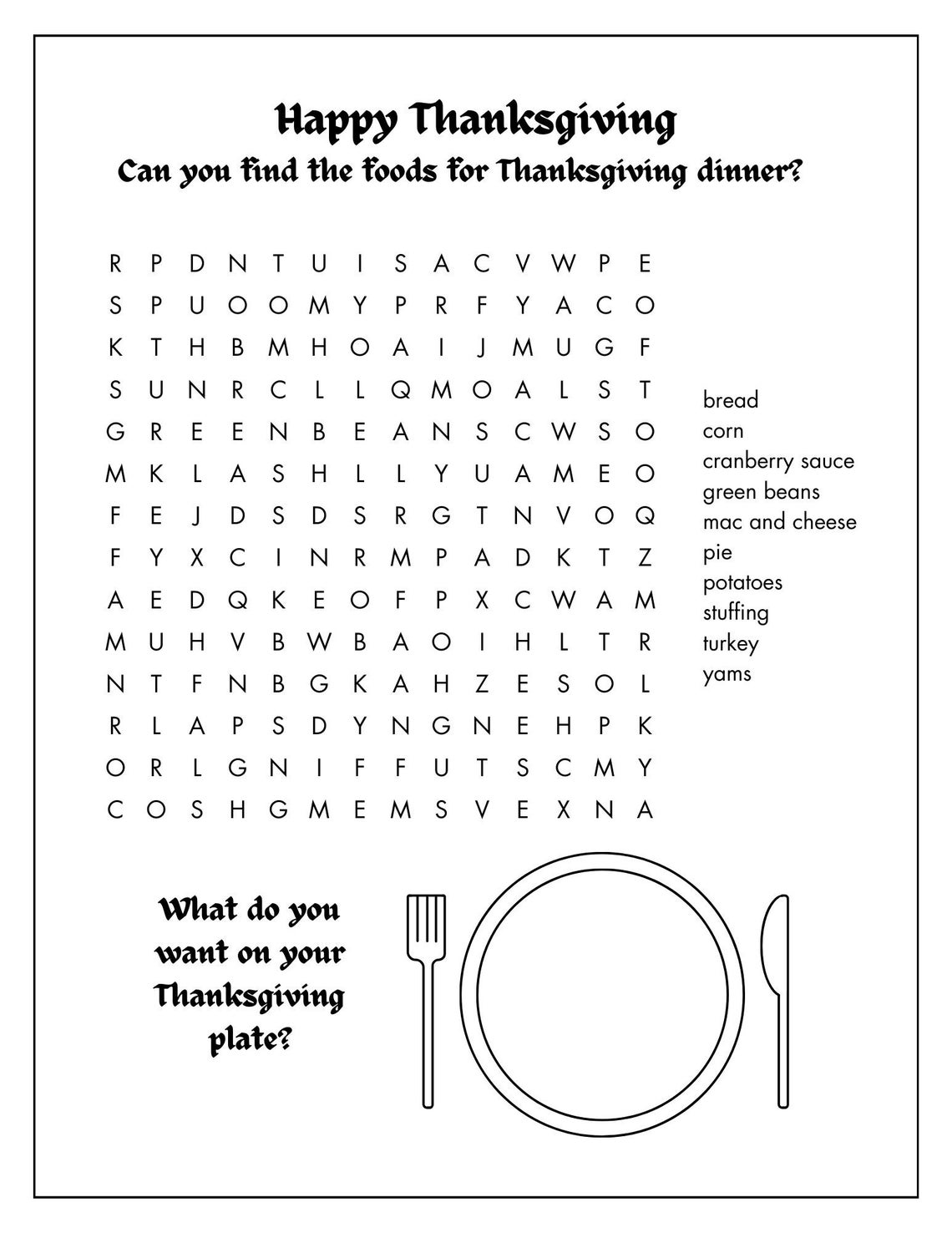 Thanksgiving Word Search | Download and Print | Learning Word Activity ...