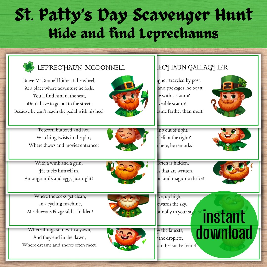 St. Patrick's Day Leprechaun Scavenger Hunt With Clues | Party and Play ...