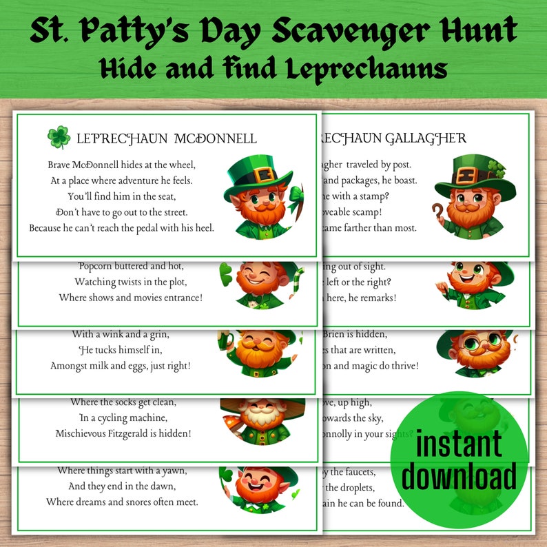 St. Patrick's Day Leprechaun Scavenger Hunt With Clues | Party and Play ...