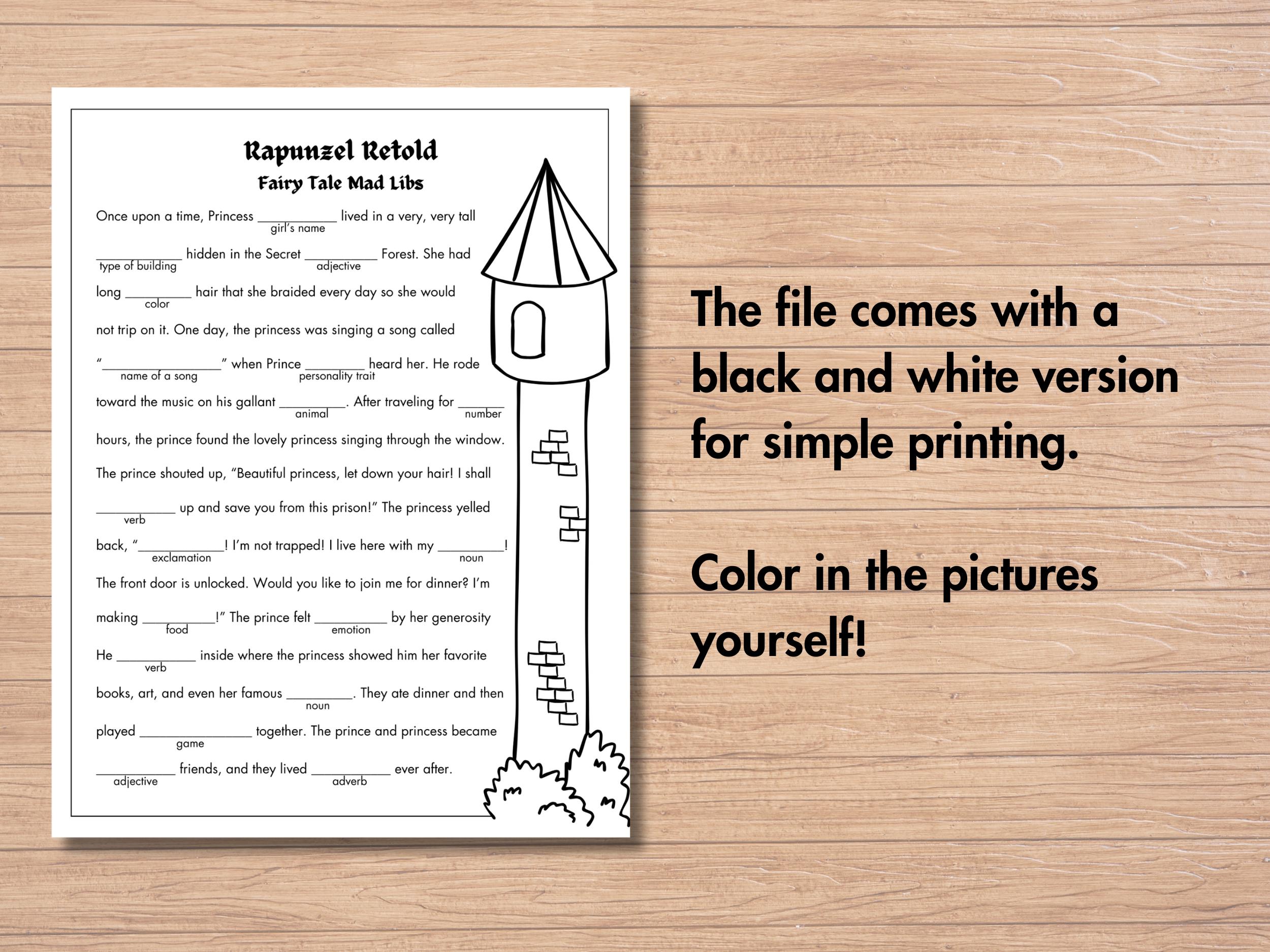 Rapunzel Mad Libs | Fairy Tale Fill-in-blanks Game ( Digital Download ...