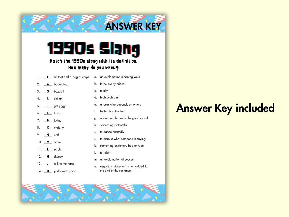 1990s Trivia Slang Game | Play With Kids and Adults | Digital Printable ...